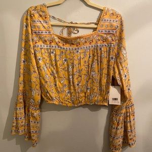 Angie | Tops | Angies Size Large Yellow Floral Long Sleeve Crop Top ...
